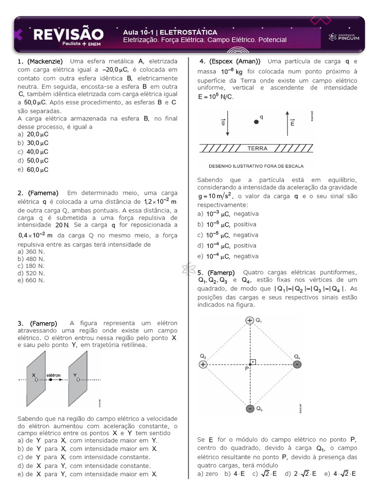 Aula 10 - R1SP+ENEM Eletrostática | PDF | Campo elétrico | Carga elétrica