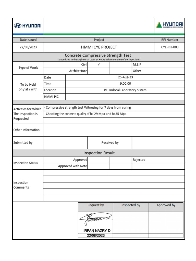 HMMI CYE RFI 009 Concrete Compressive Strength Test | PDF | Building ...