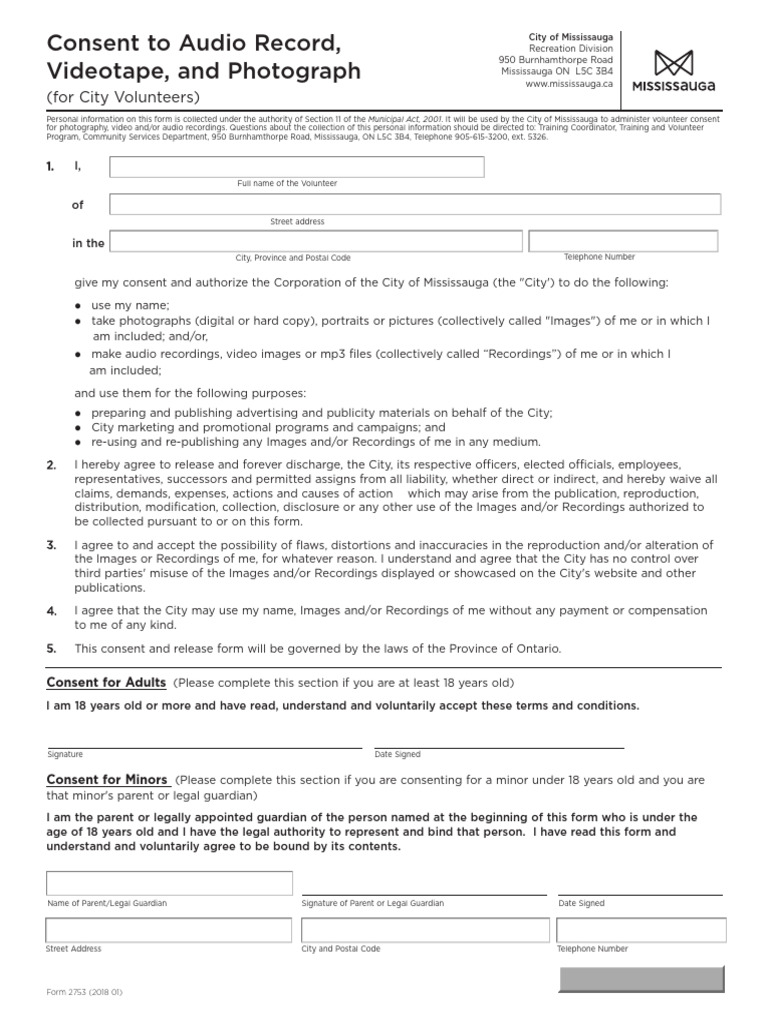 2753 Consent to Audi Record Video Tape and Photograph | PDF