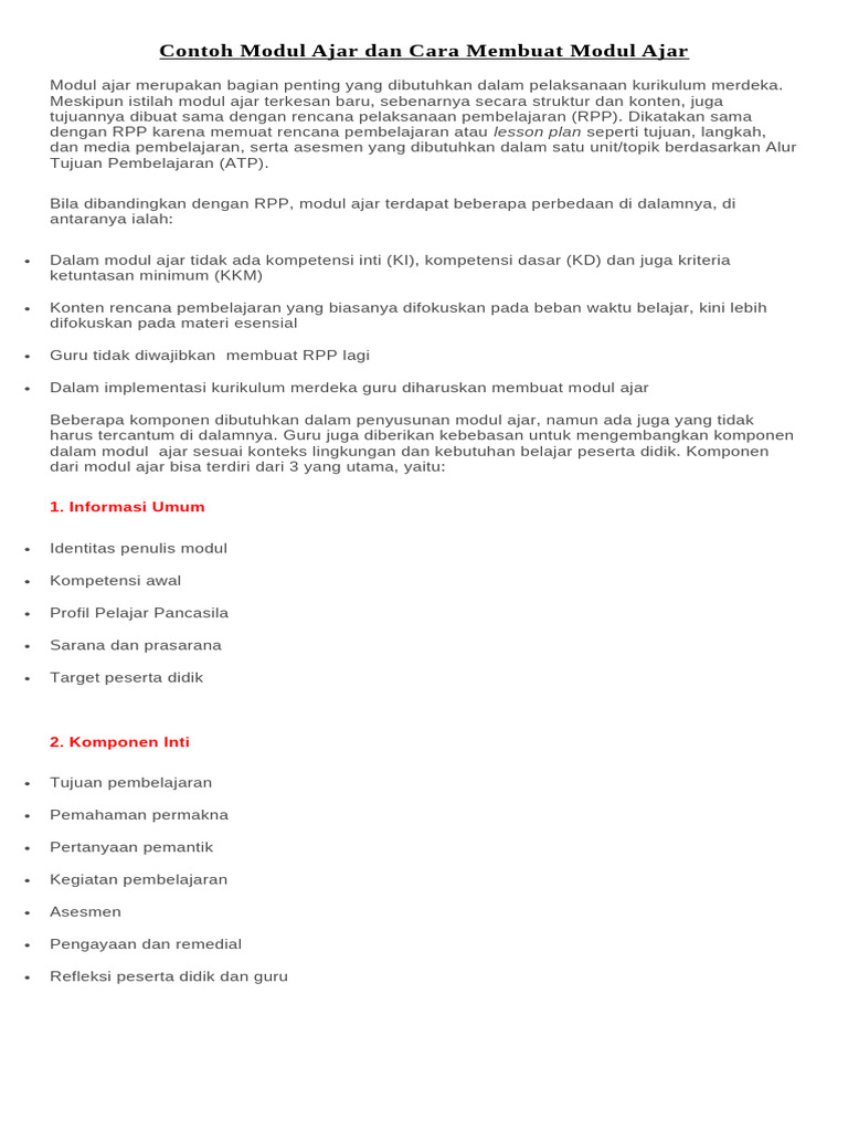 Cara Membuat Modul Ajar Kurikulum Merdeka | PDF