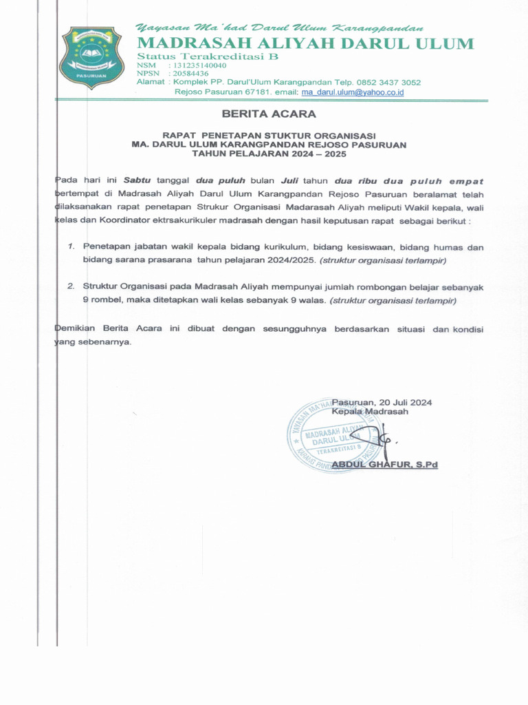 Ba. Rapat Penetapan Struktur Organisasi | PDF