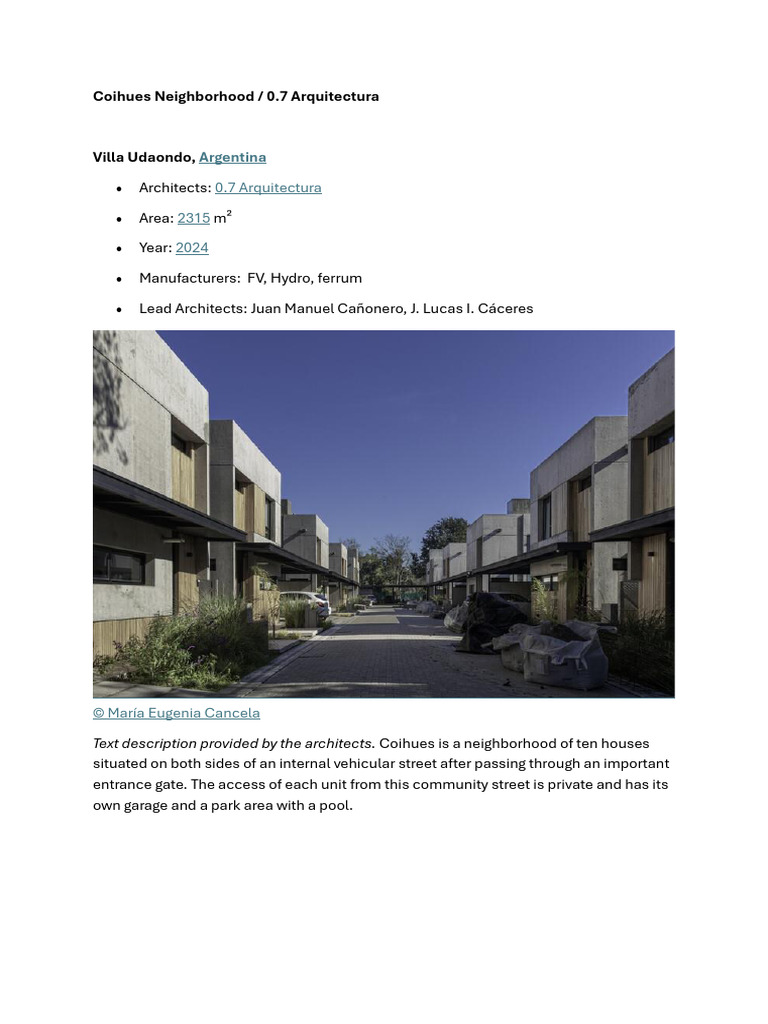 Coihues Neighborhood Design Overview | PDF | Buildings And Structures