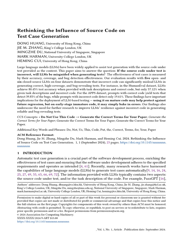 Rethinking the Influence of Source Code on Test Case Generation | PDF ...