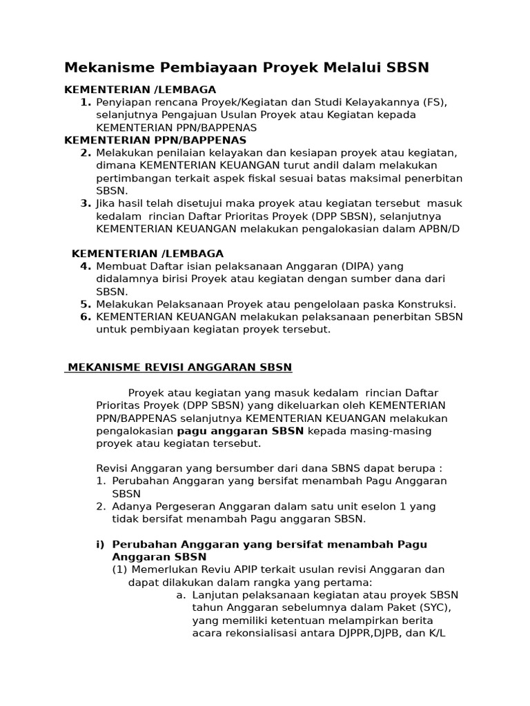 Mekanisme Pembiayaan Proyek SBSN | PDF