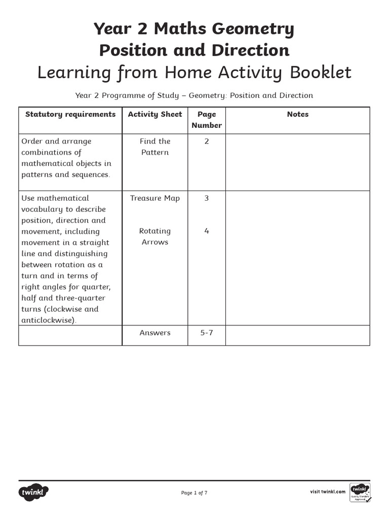 T N 252541 Year 2 Maths Geometry Position and Movement Home Learning ...