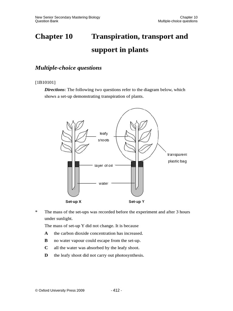 Chapter 10: Plant Transpiration Quiz | PDF | Leaf | Tissue (Biology)