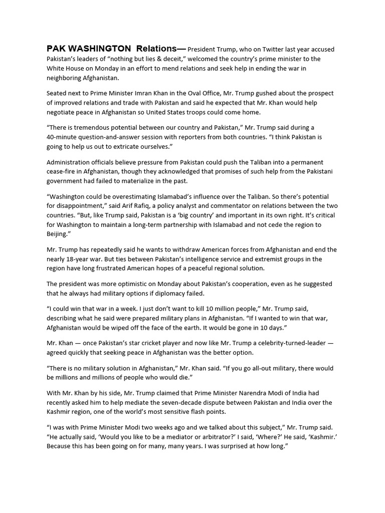 Pak Us Relationship PDF | PDF | Pakistan | International Relations