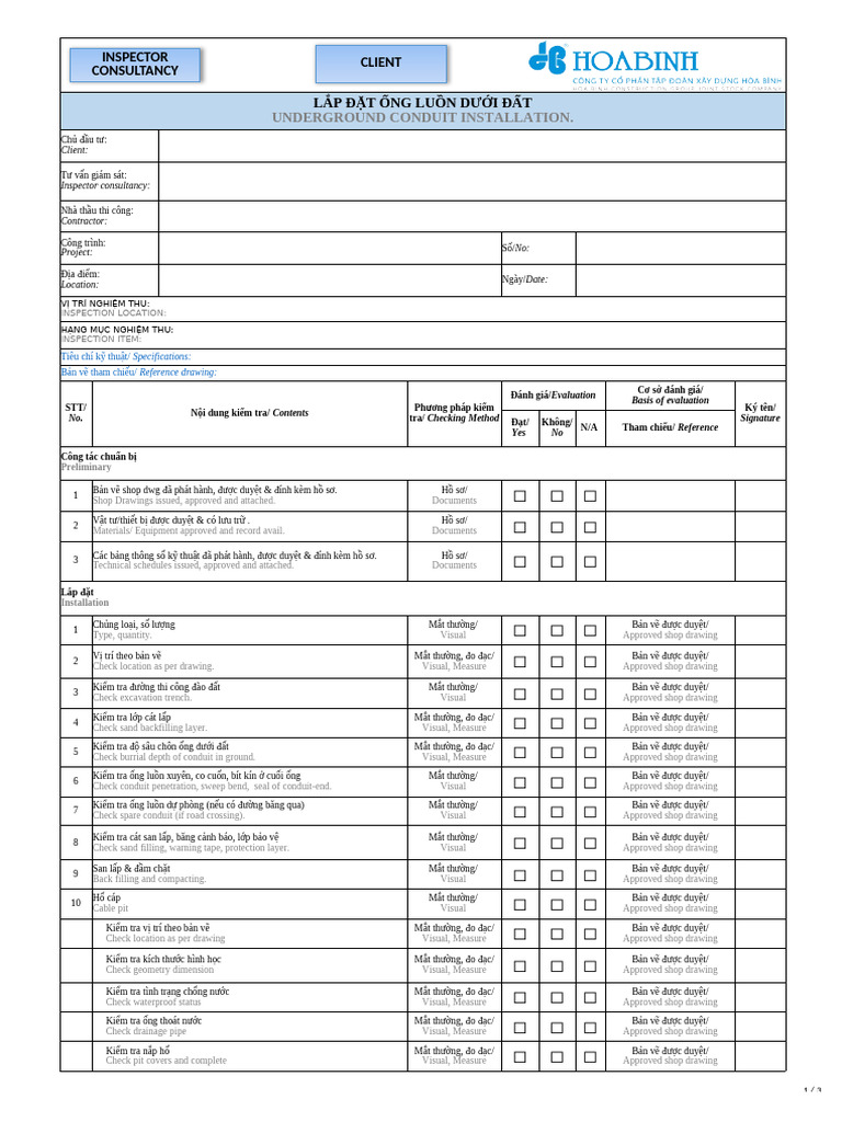 CHK.2-260533.HBC.MEP.CHECKLIST.E.LAP DAT ONG LUON DUOI DAT | PDF