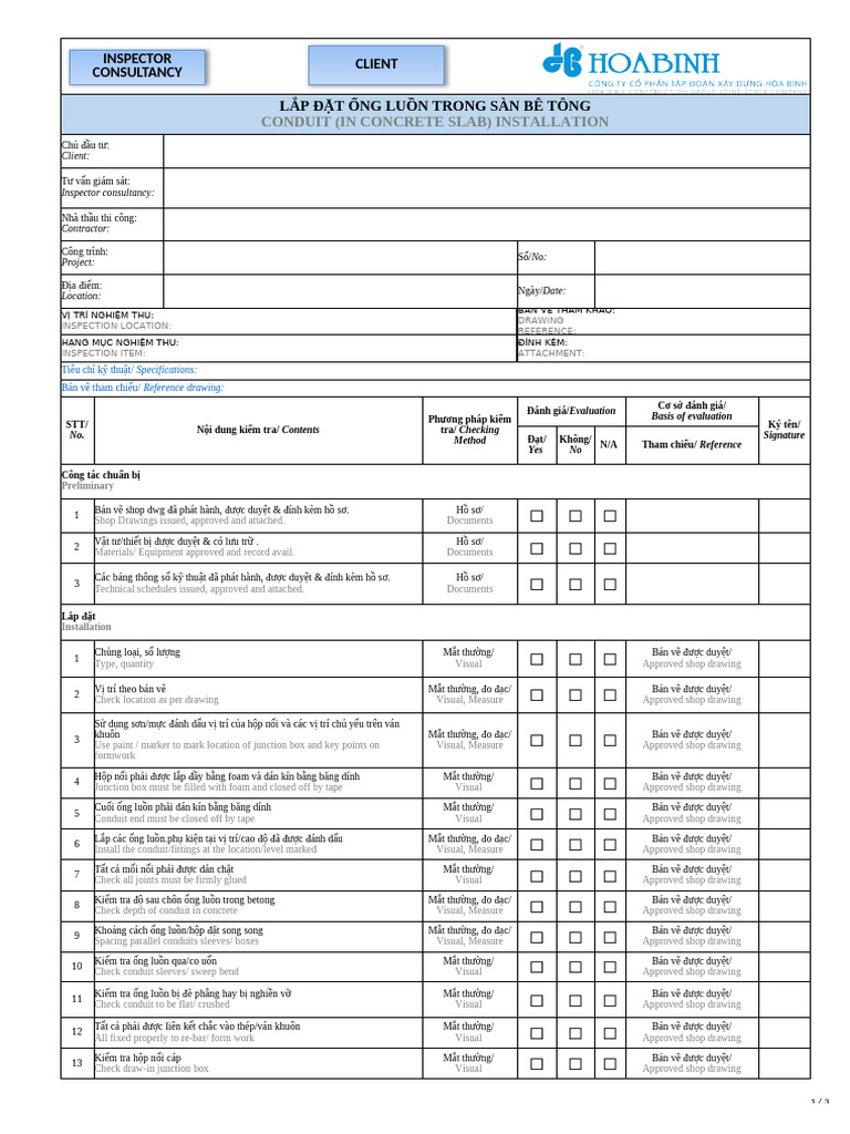 CHK.2-260533.HBC - Mep.checklist.e.lap Dat Ong Luon Trong San Be Tong | PDF
