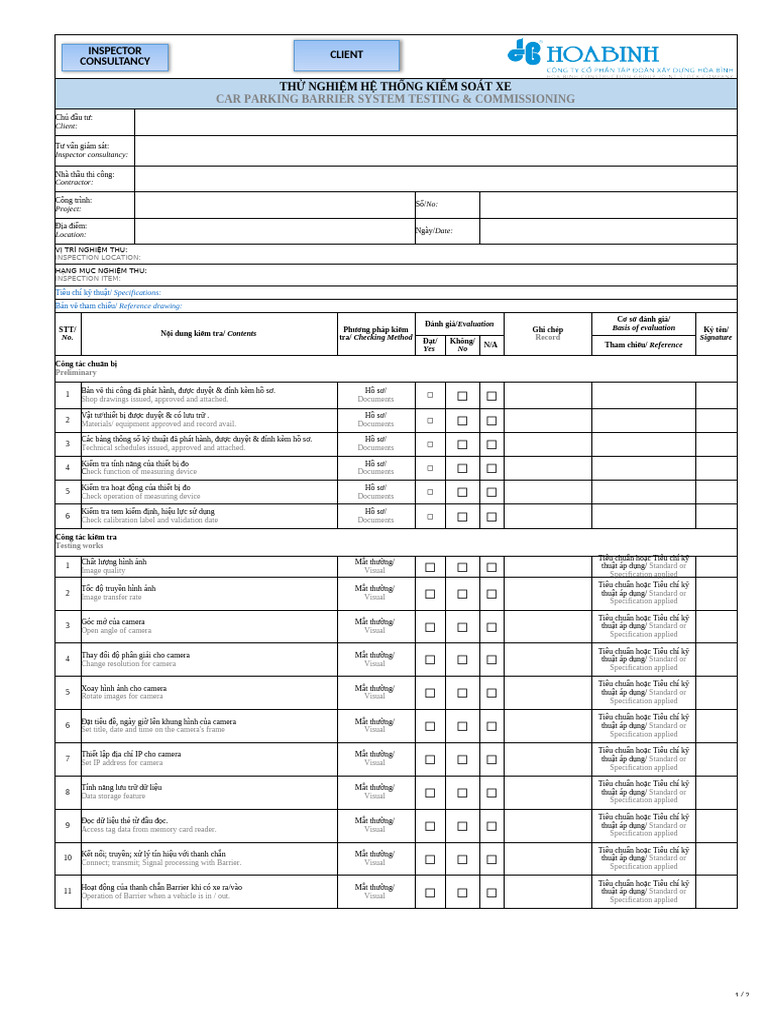 CHK.3-111200.HBC - Mep.checklist.e.thu Nghiem He Thong Kiem Soat Xe | PDF