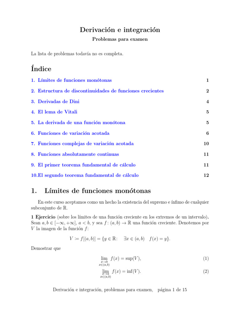 problems_differentiation_and_integration_es | PDF | Integral | Función (Matemáticas)