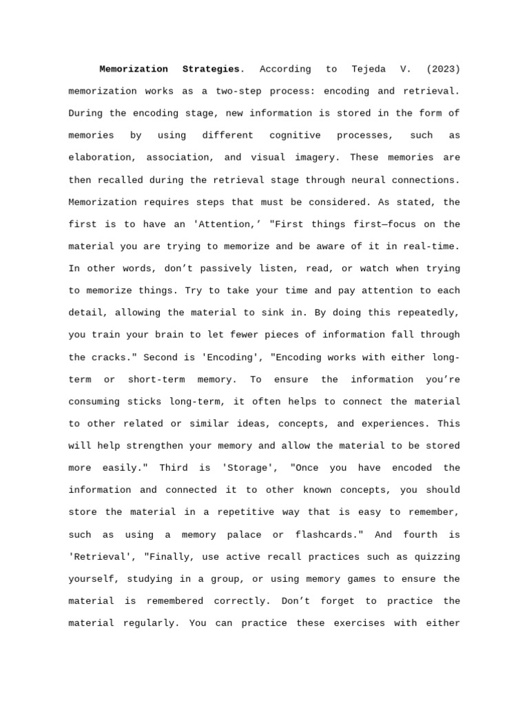 Memorization Strategies | PDF | Memory | Recall (Memory)
