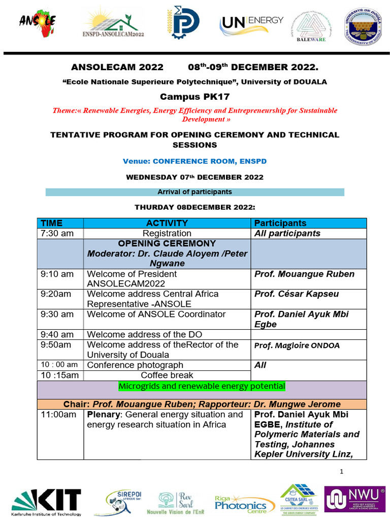 Programme1 ANSOLECAM2022 | PDF | Photovoltaics | Solar Cell