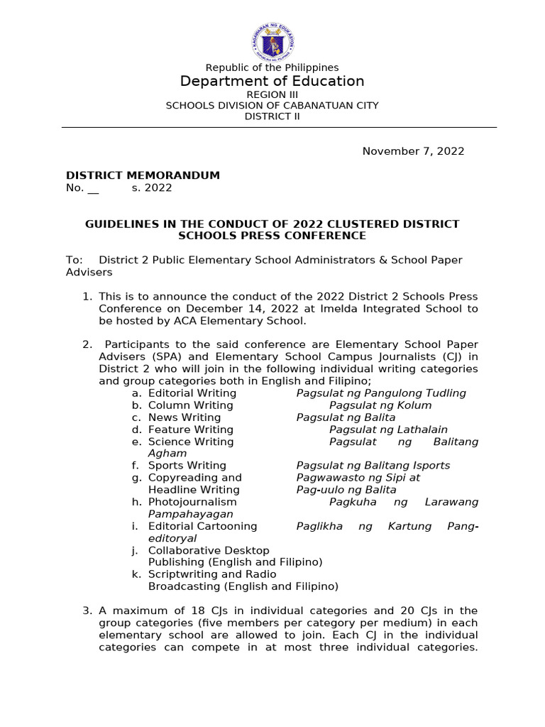 2022 District Presscon Draft Memo | PDF