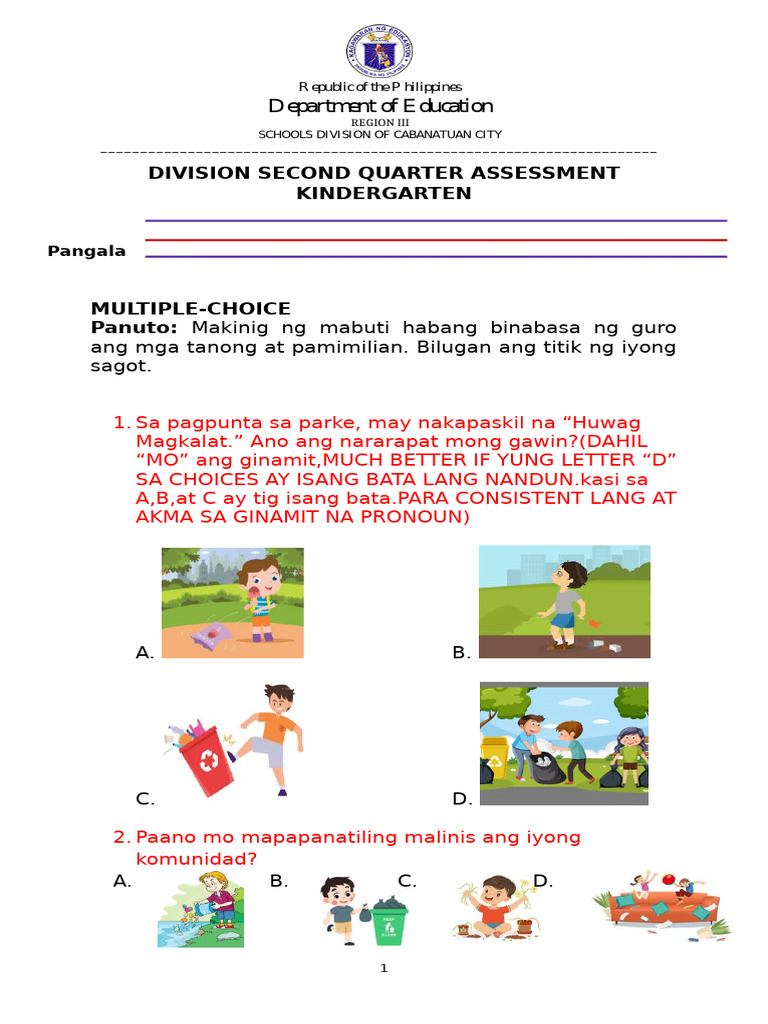 2ND Quarter Test Kindergarten 2024 2025 | PDF
