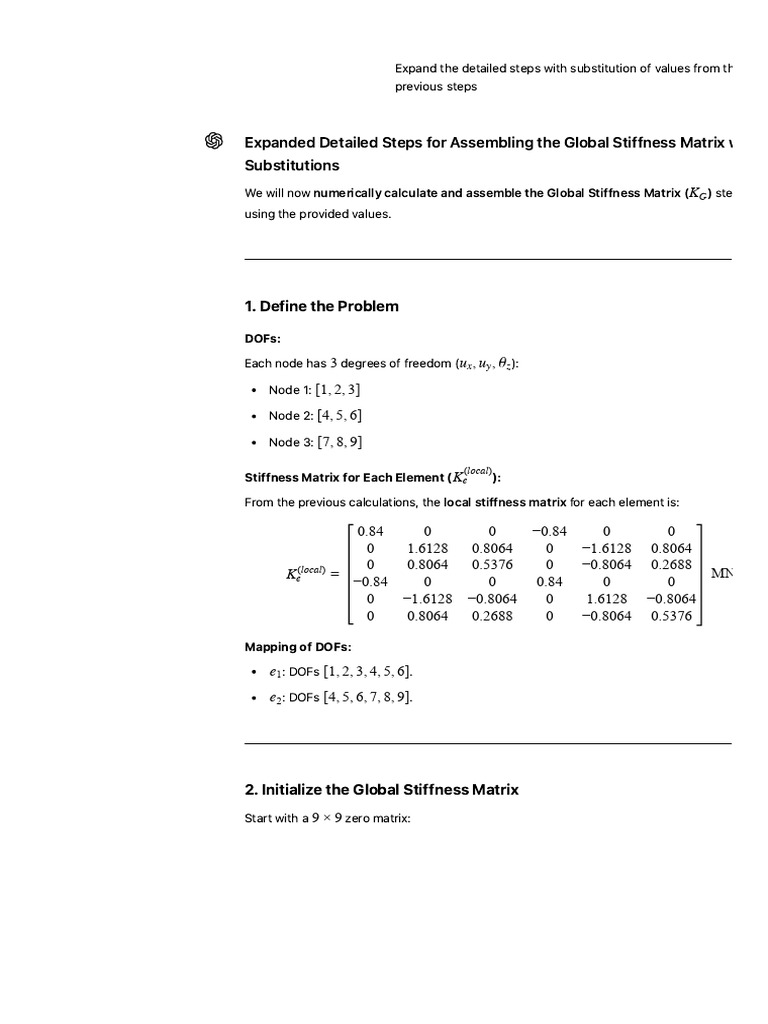 Details of Assembled Global Stiffness Matrices | PDF | Matrix (Mathematics) | Stiffness