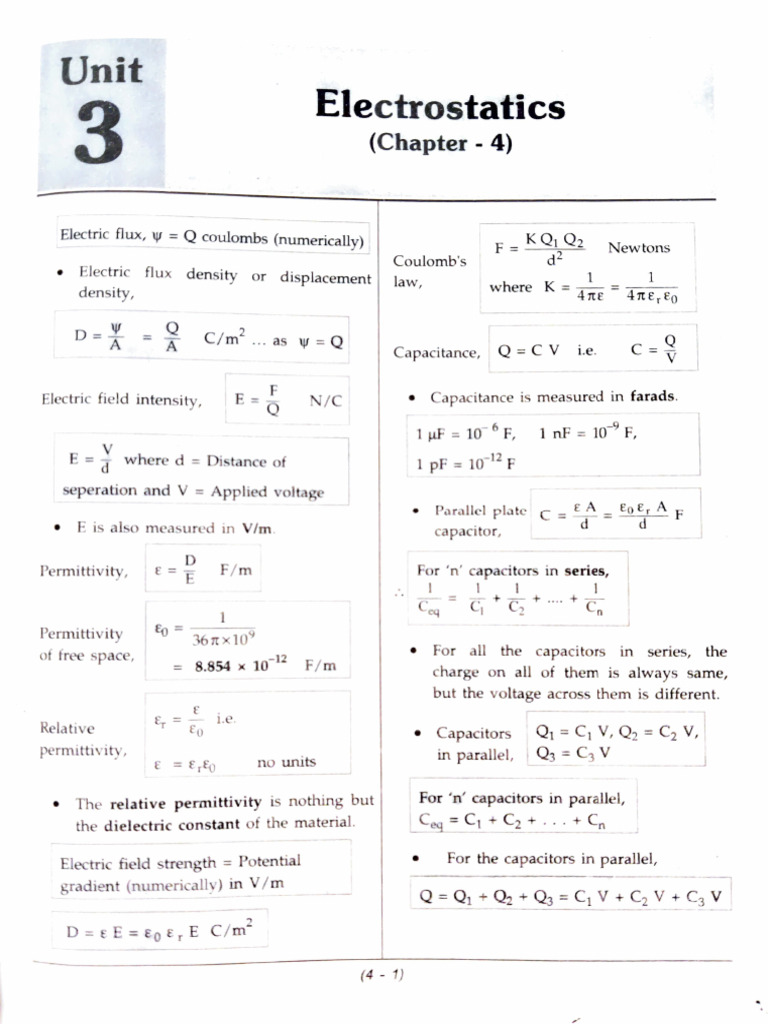 Unit 2 (A) Electrostatic MCQ Mar 10 | PDF | Capacitor | Capacitance