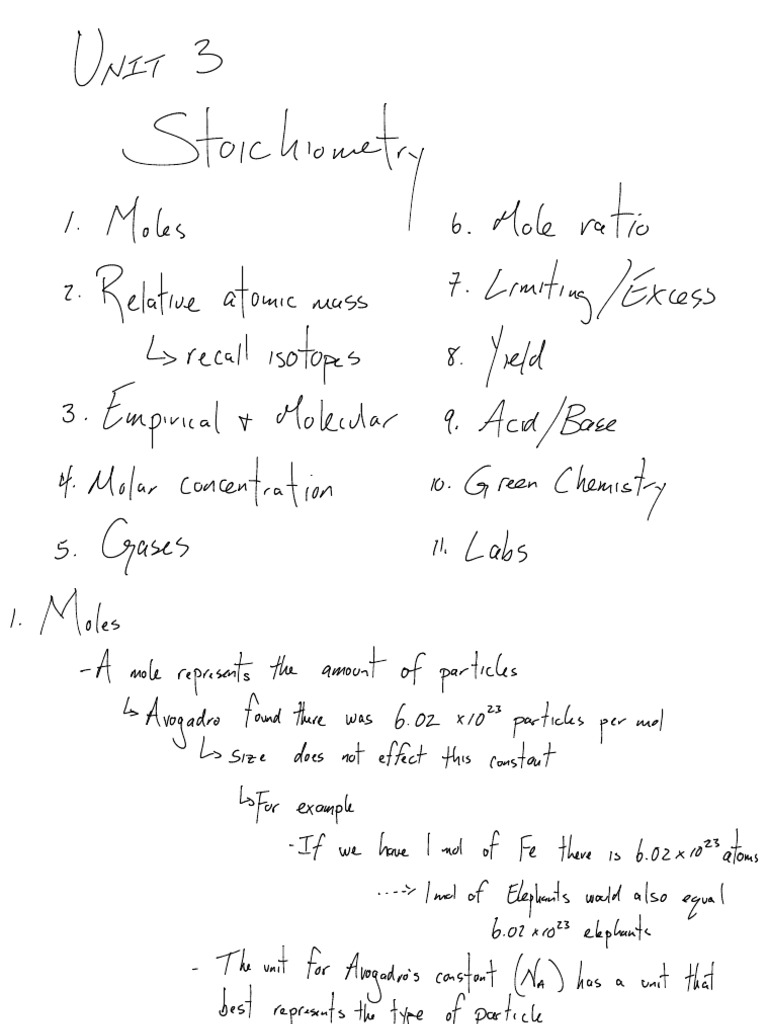 11 SL UNIT 3 Stoic Period 1 | PDF | Mole (Unit) | Gases
