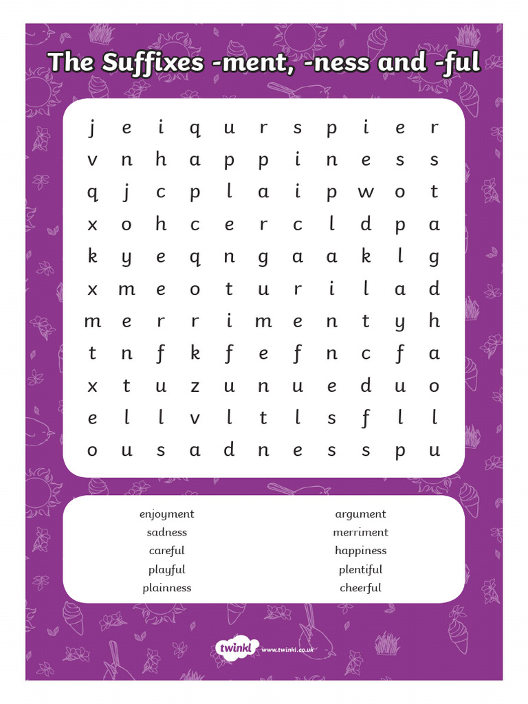 Word Search Ment Ness Ful Suffixes | PDF