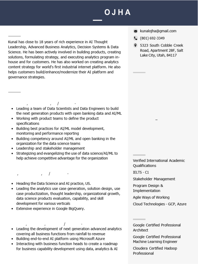 Kunal Ojha Resume Apr 2022 BQ | PDF | Analytics | Artificial Intelligence