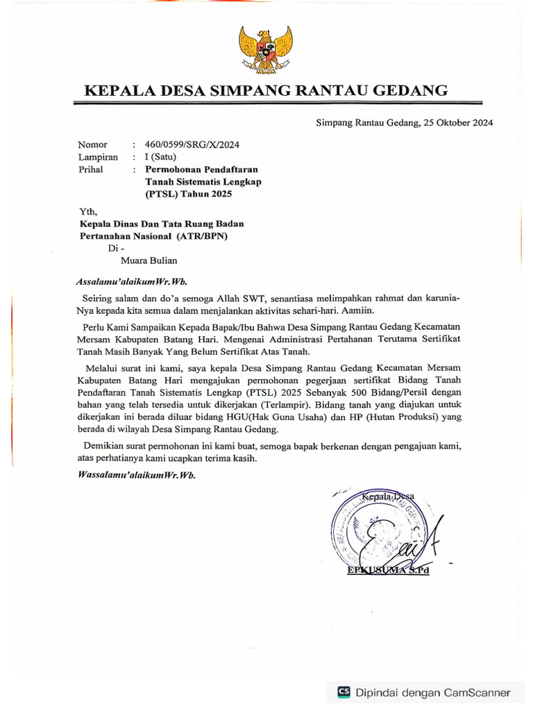 Pengajuan PTSL 2025 SRG | PDF