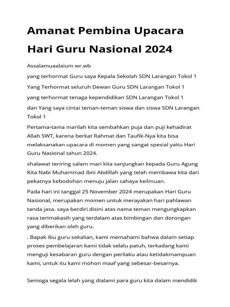 Amanat Pembina Upacara Hari Guru Nasional 2024 | PDF