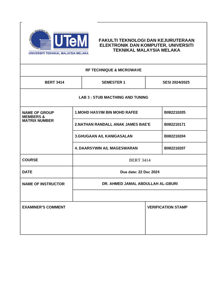 BEET 3414 - Lab 3 Stub Macthing | PDF | Transmission Line | Electrical ...
