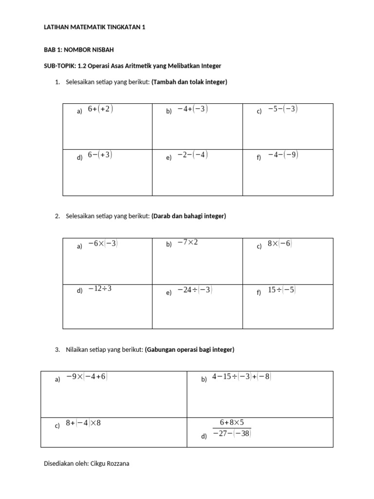 Latihan Bab 1 - 1.2 Operasi Integer | PDF