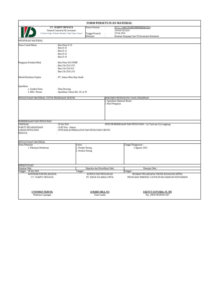 Form Persetujuan Material | PDF