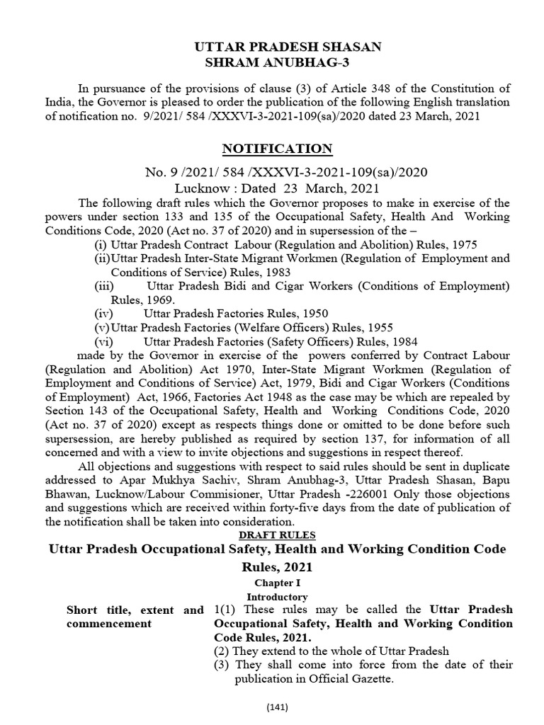 Draft of UP Factory Rules | PDF | Occupational Safety And Health ...