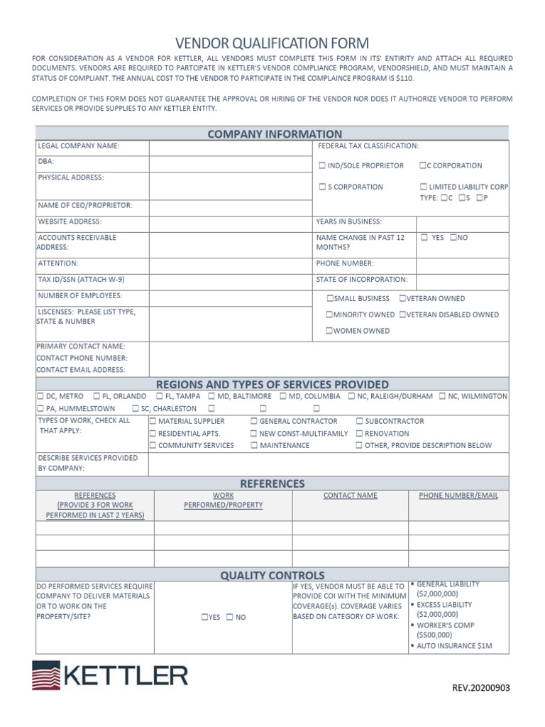 01 Vendor Qualification Form | PDF | Business | Business Law