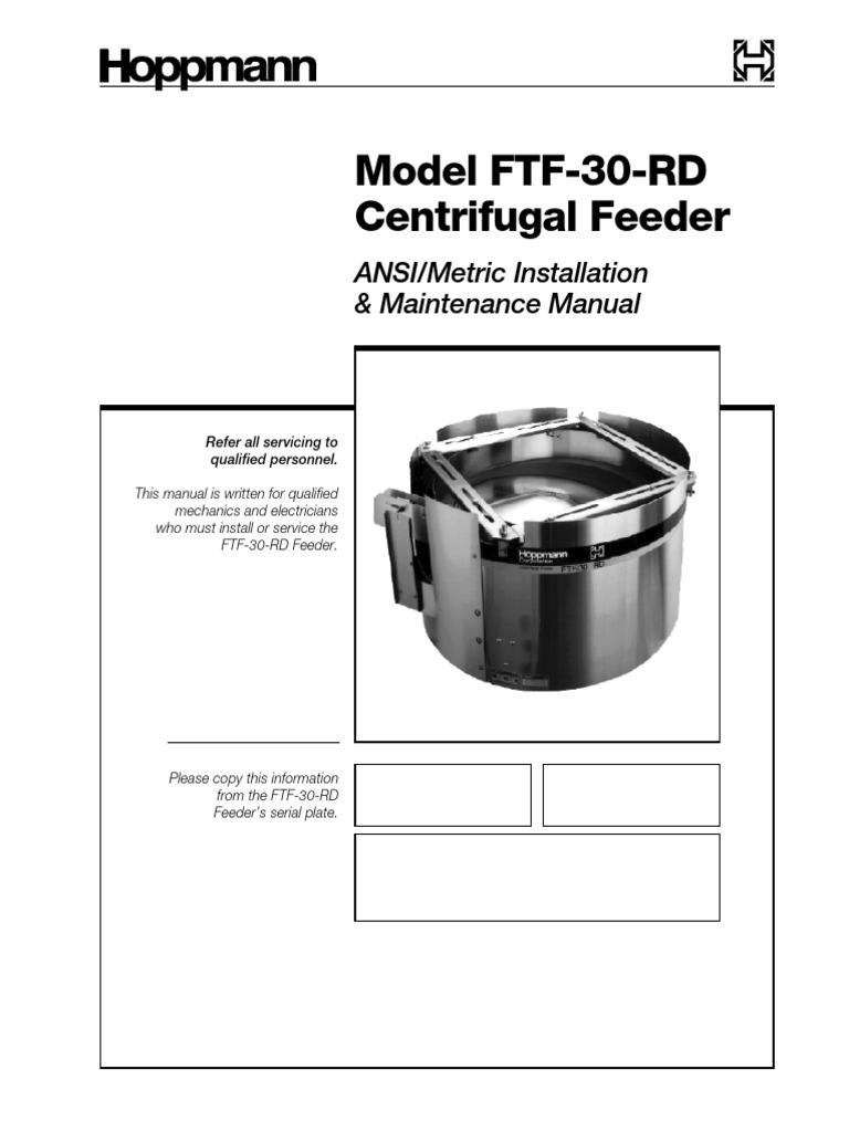FTF 30 Food Grade Cenntrifugal Feeder Installation Maintenance Manual ...