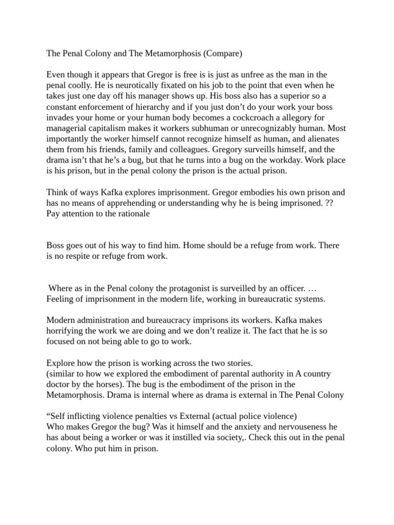 The Penal Colony and The Metamorphosis notes | PDF | The Metamorphosis