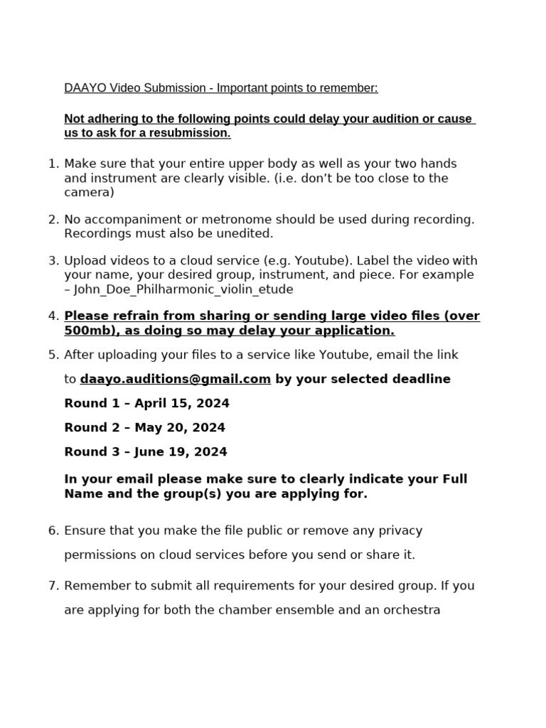 DAAYO Video Submission Directions 2024 | PDF