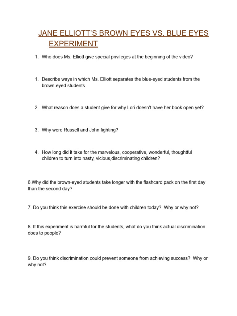 Jane Elliott's Eye Color Experiment Analysis | PDF