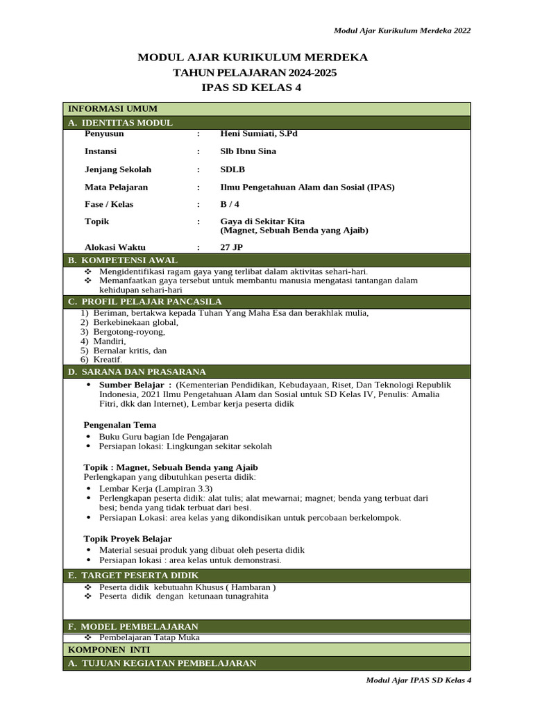 Modul Ajar Kelas4 SDLB Ipas SMT 2 | PDF