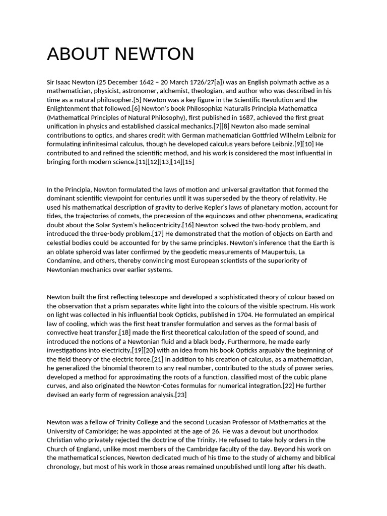 ABOUT NEWTON | PDF | Isaac Newton | Science