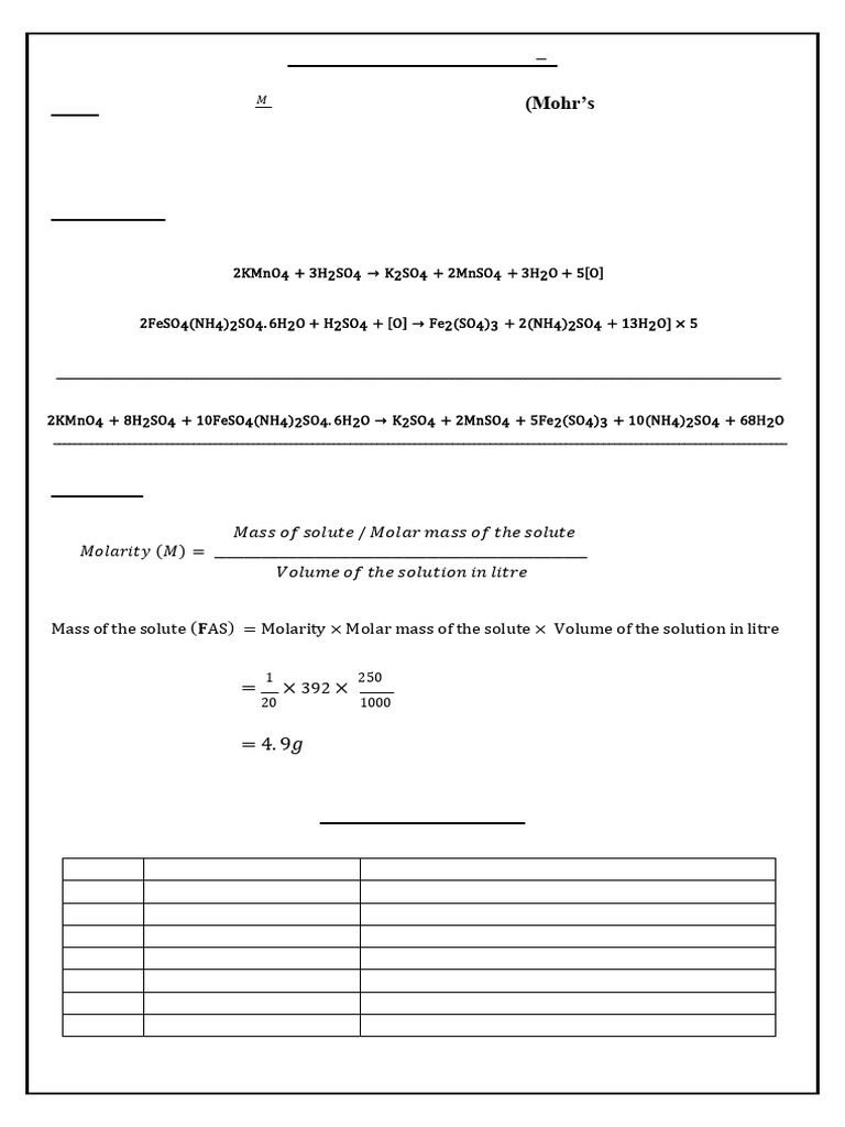 Xii Chem Practical - Vol - I Kmno4 Vs Fas | PDF | Titration | Chemistry