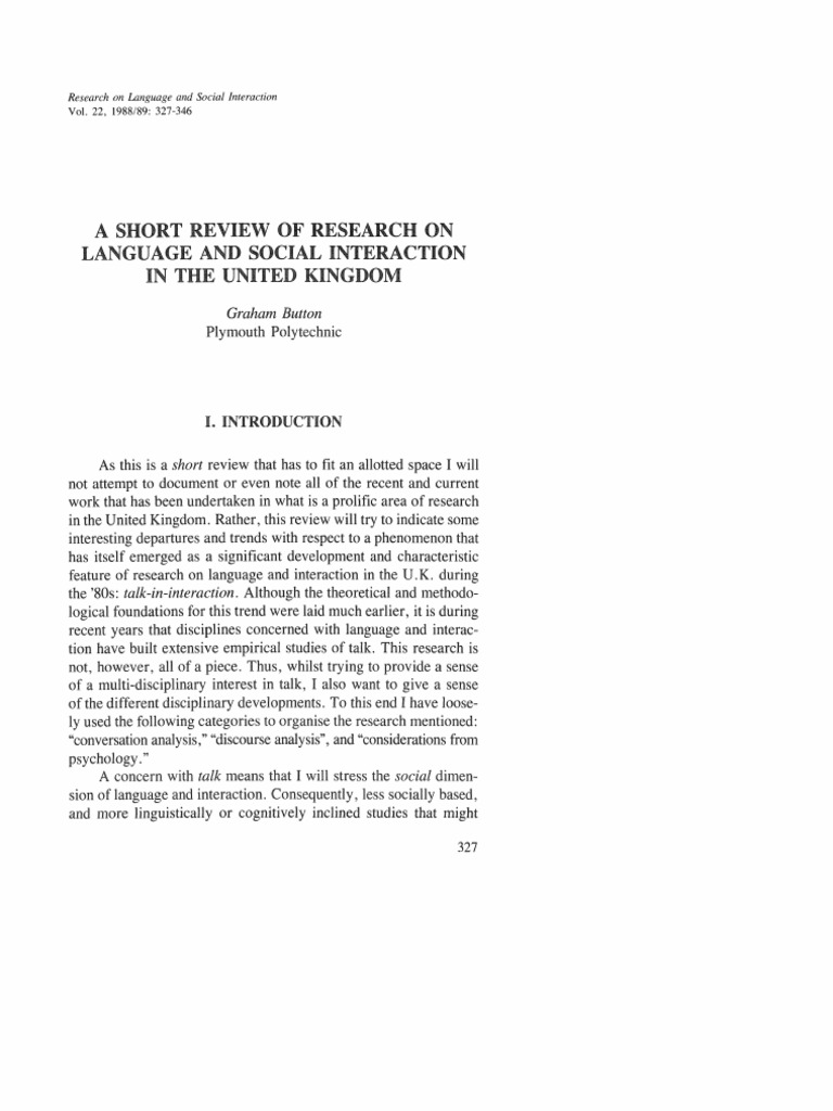 BUTTON, Graham (1988) A Short Review of Research On Language and Social ...