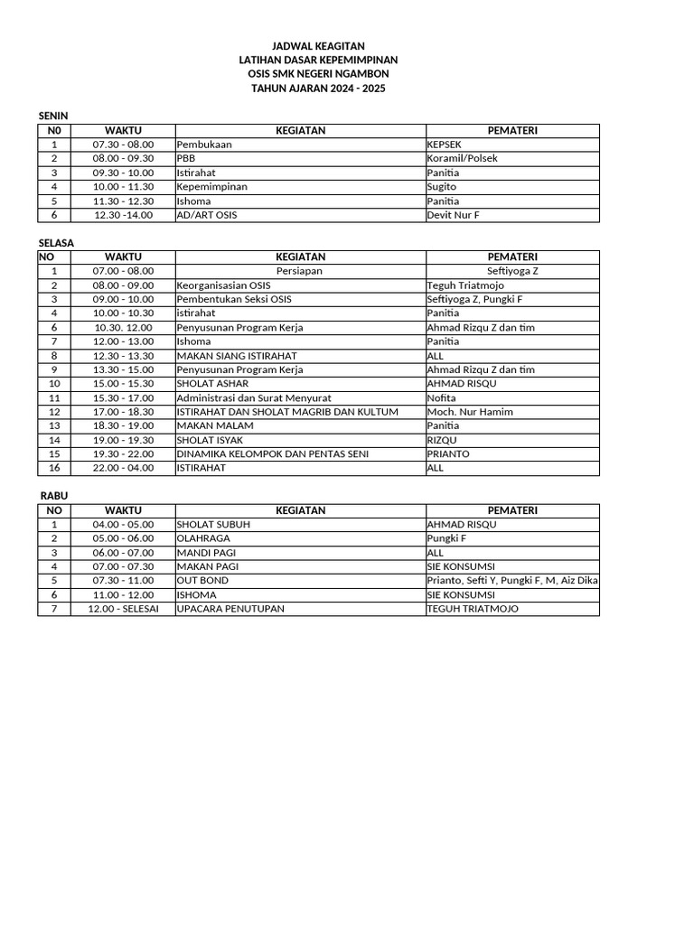 JADWAL LDK 2024-2025 | PDF