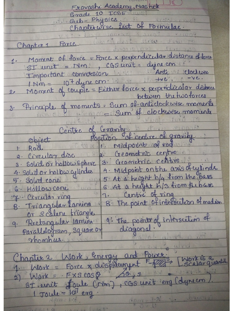 ICSE 10th Physics Formulae | PDF