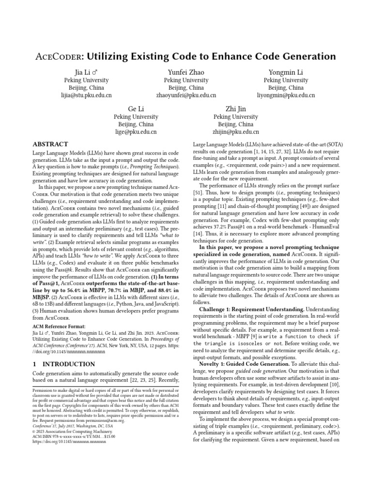 Code Generation AceCoder_Preprint | PDF | Computer Science | Computer Programming