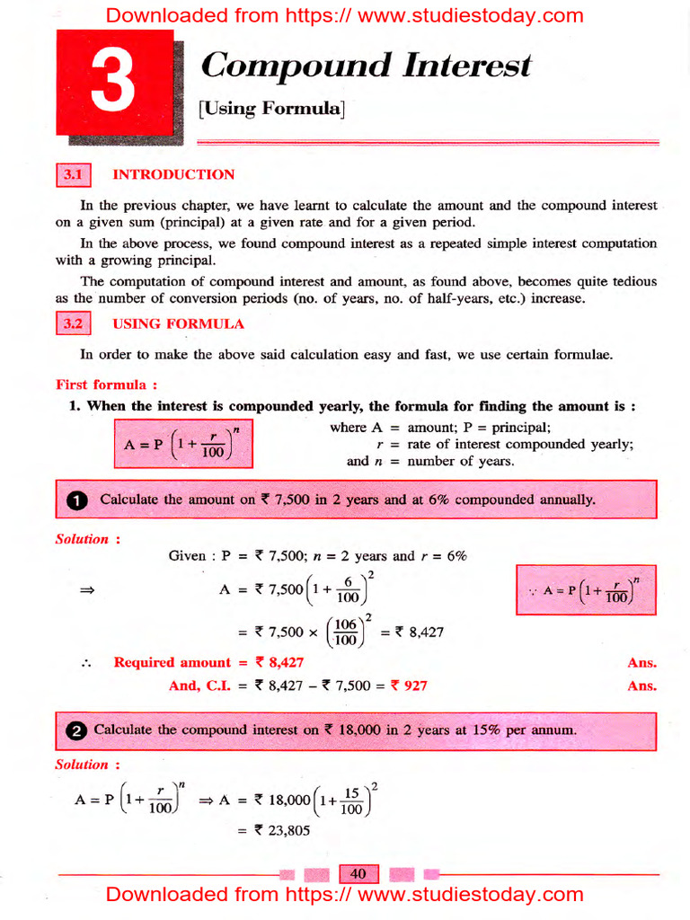 ICSE Class 9 Maths Chapter 03 Compound Interest Using Formula | PDF