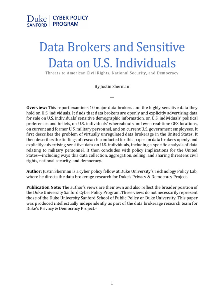 Data Brokers and Sensitive Data On US Individuals Sherman 2021 | PDF ...