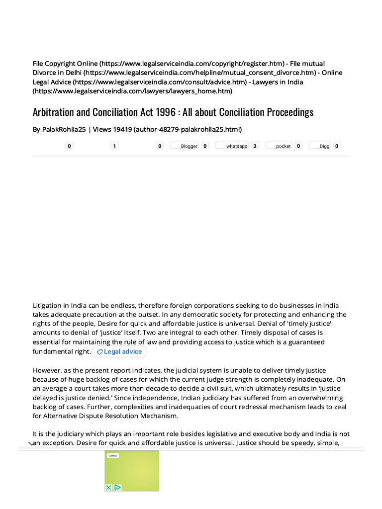 Arbitration and Conciliation Act 1996 - All About Conciliation ...