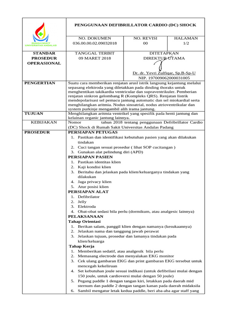 Prosedur Defibrillator DC Shock | PDF