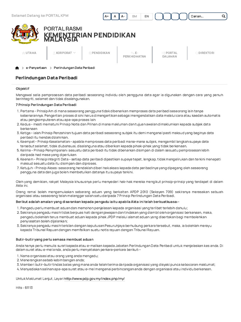 KPM - Perlindungan Data Peribadi | PDF