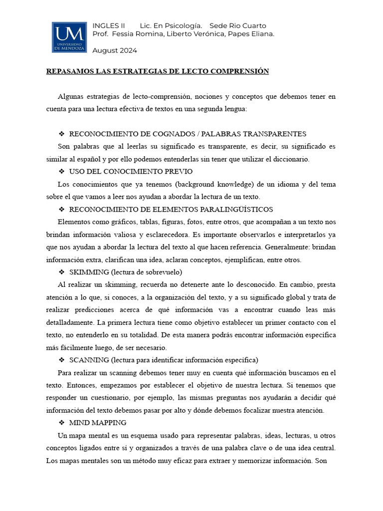 Estrategias de Comprensión Lectora II | PDF | Verbo | Sustantivo