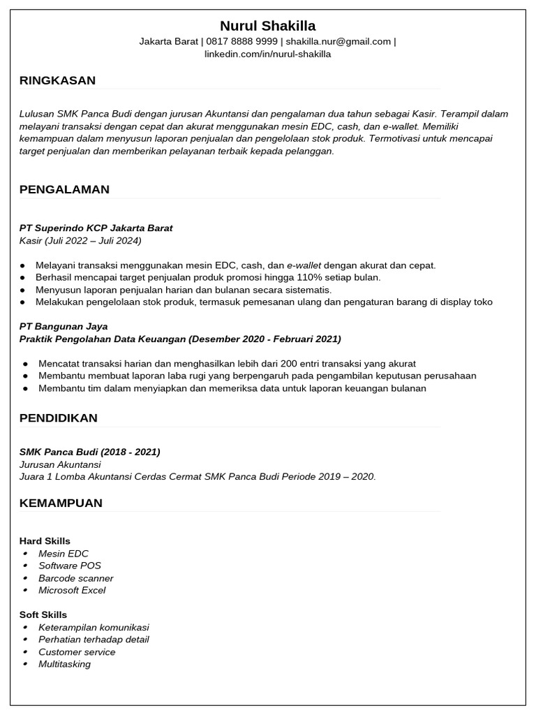 CV Kasir Template | PDF