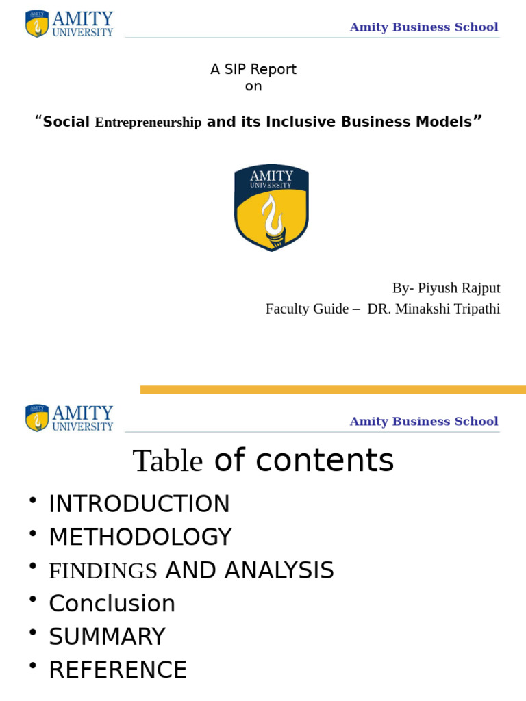 Piyush Rajput SIP Presentation | PDF | Social Entrepreneurship ...